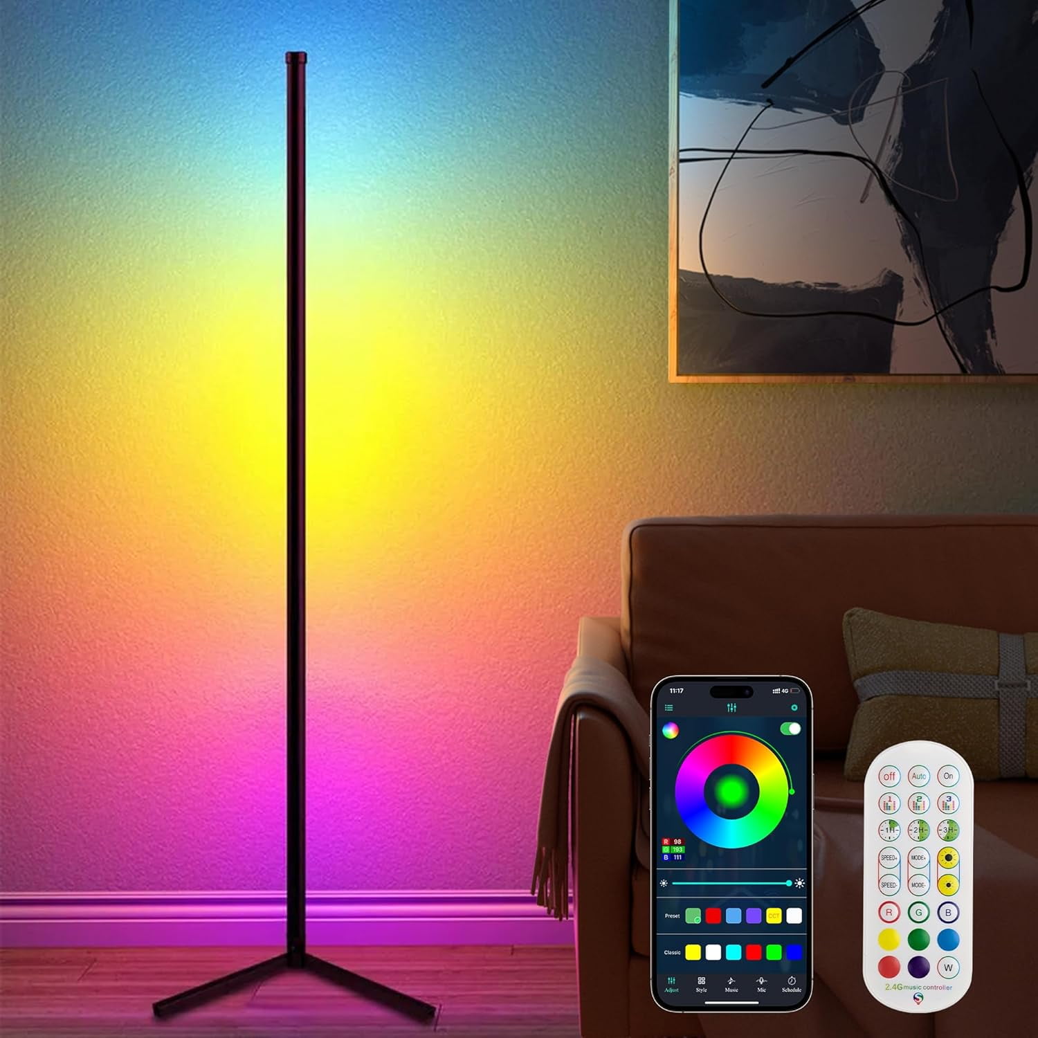 Led Corner Floor Lamp, Smart RGB Floor Lamp with APP&Remote, Color ...