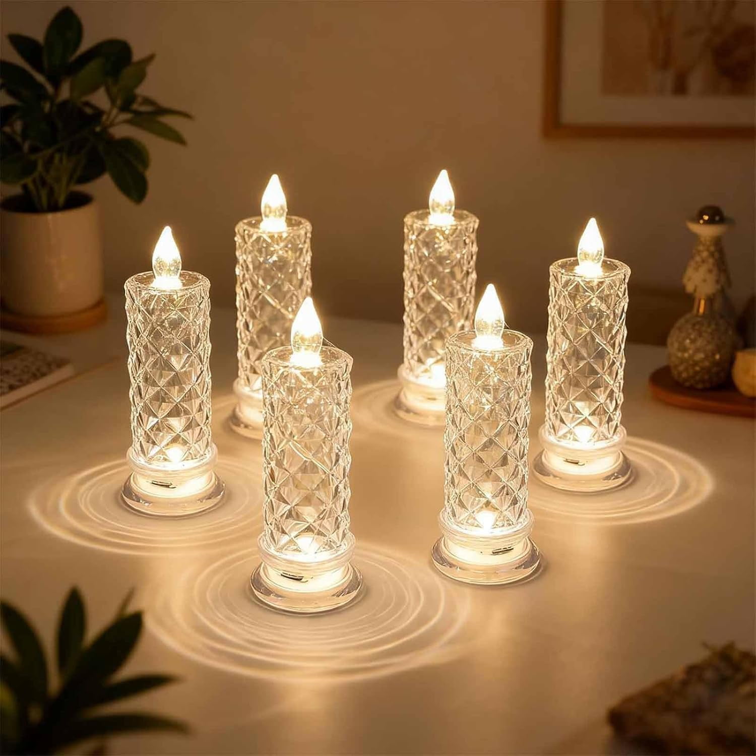 Led Crystal Candle Lights, 6pcs New Christmas Tree Led Candles, Rose ...