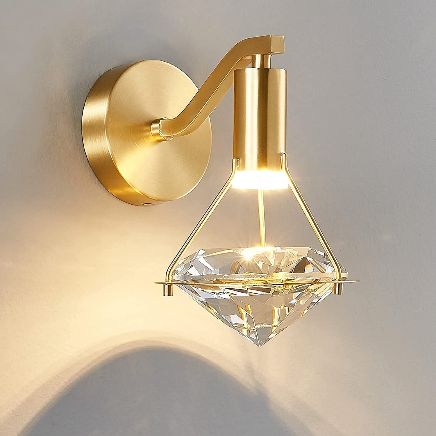 LED Crystal Wall Sconce 3W, Dimmable 3000K-6000K, Brass Body, Modern ...
