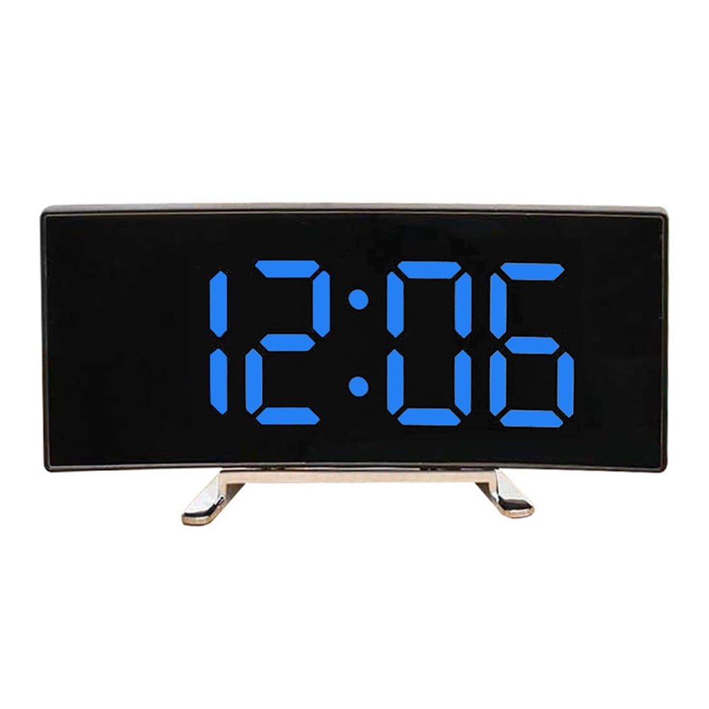Led Curved Digital Electronic Alarm Clock Usb Noiseless Design Mirror ...