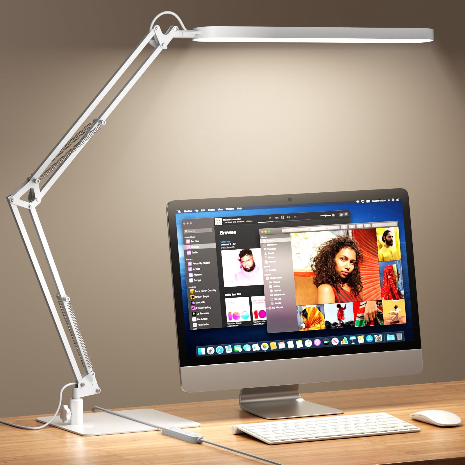 Led Desk Lamp With Slim Base - Adjustable Swing Arm Light Dimmable ...