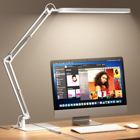 Led Desk Lamp With Slim Base - Adjustable Swing Arm Light Dimmable ...