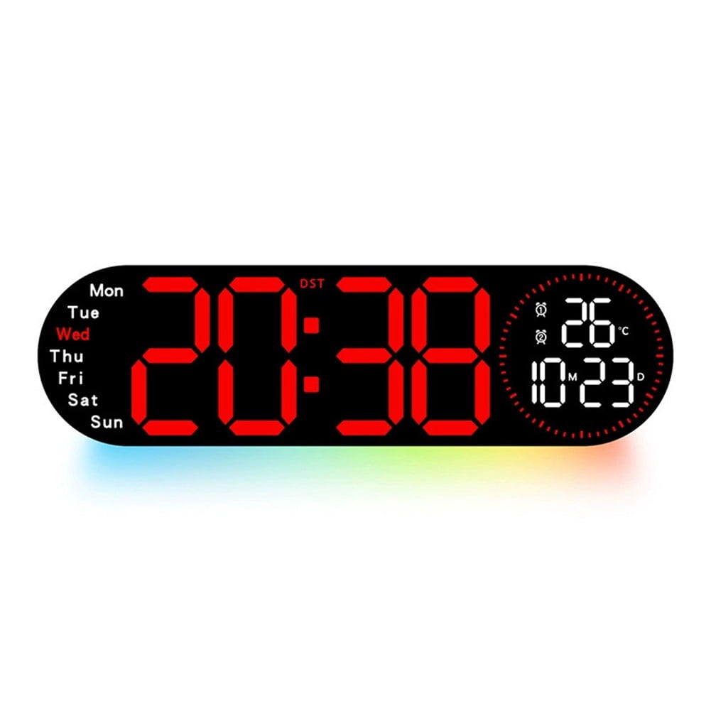 Led Digital Wall Clock With Remote Control Ambient Lights Time Date ...