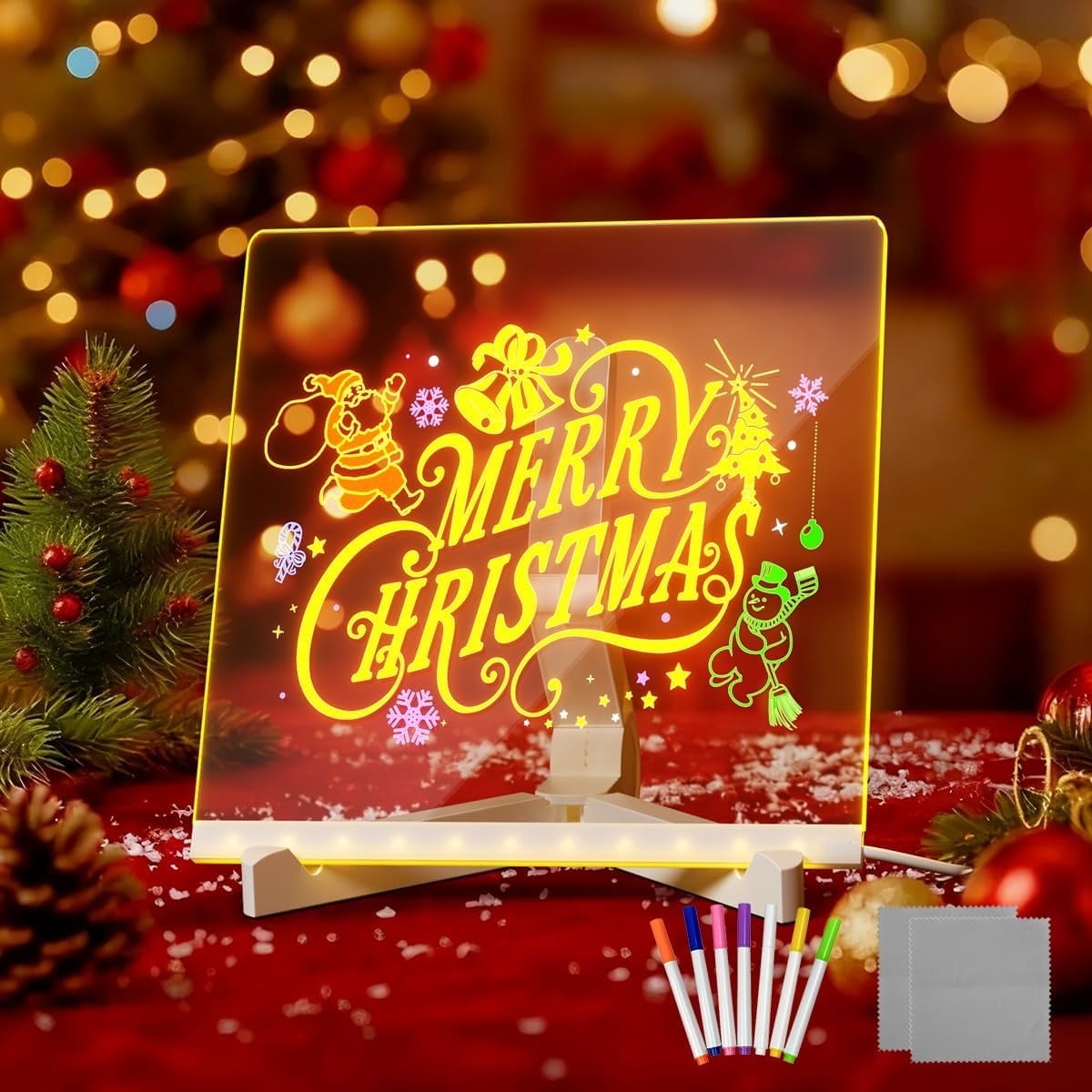 Led Drawing Board,7.9"X7.9" Acrylic Dry Erase Board Doodle Glow, Light ...