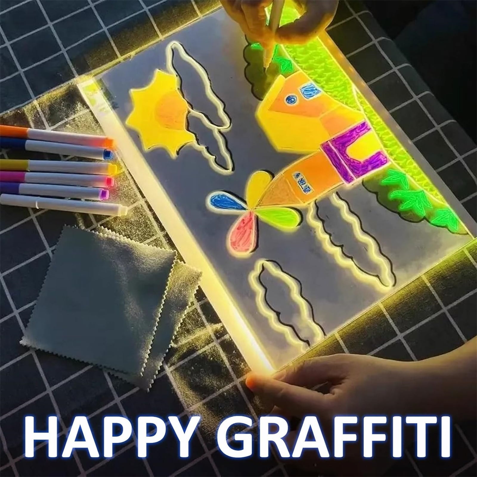 Led Drawing Board with 7 Color Pens, 11.8"×7.8" Rechargeable Light Up ...