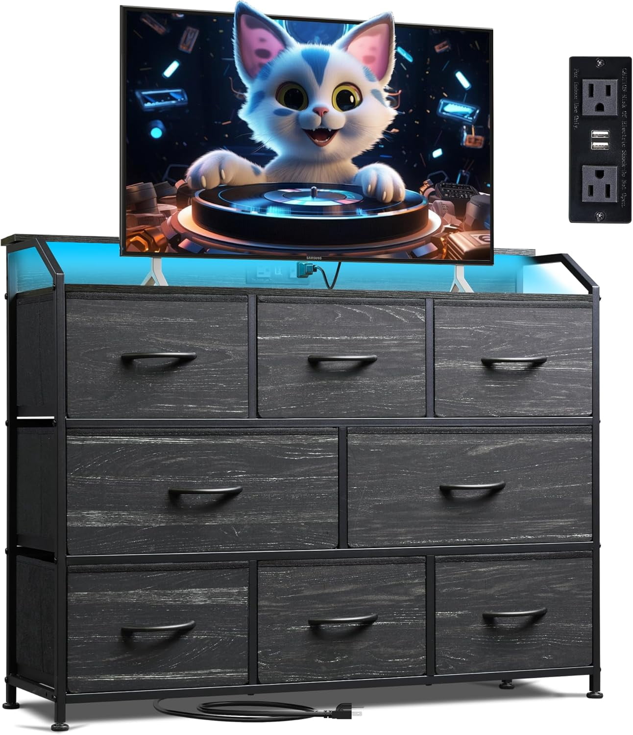 Led Dresser for Bedroom, Black Dresser TV Stand for Bedroom with LED ...