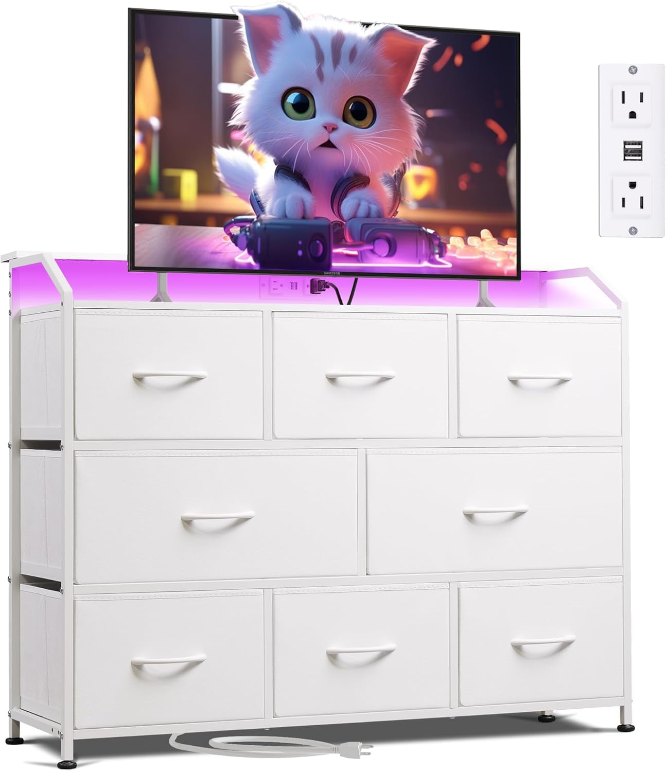 Led Dresser for Bedroom, TV Stand for Bedroom with LED Lights and Power ...