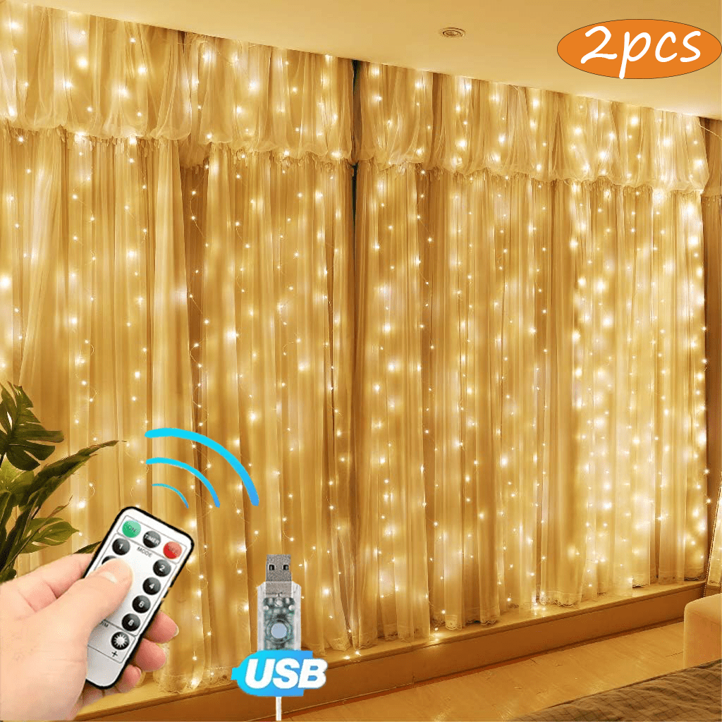 Led Fairy Lights 2 Pack, 300Pcs LED Curtain String Lights For Curtain ...