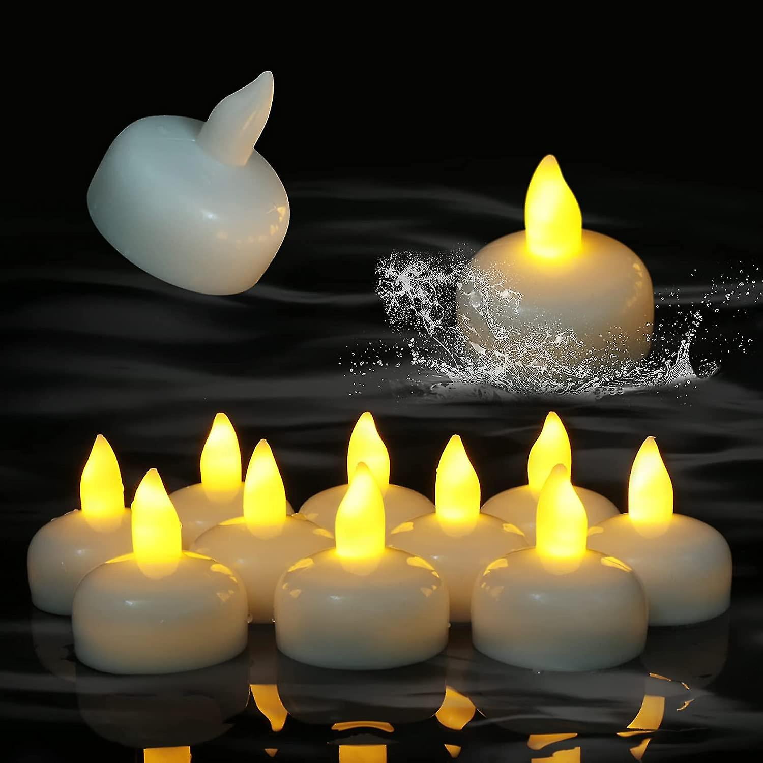 Led Floating Candles, 12pcs Waterproof Flameless Candles Battery ...