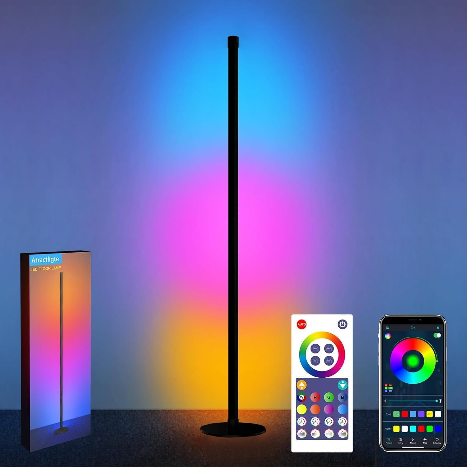 Led Floor Lamp,RGB Corner Lamp with App and Remote Control,Smart Modern ...