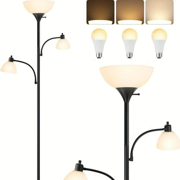 Led Floor Lamp, Torchiere Bright Black Floor Lamp with 2 Reading Lamps ...