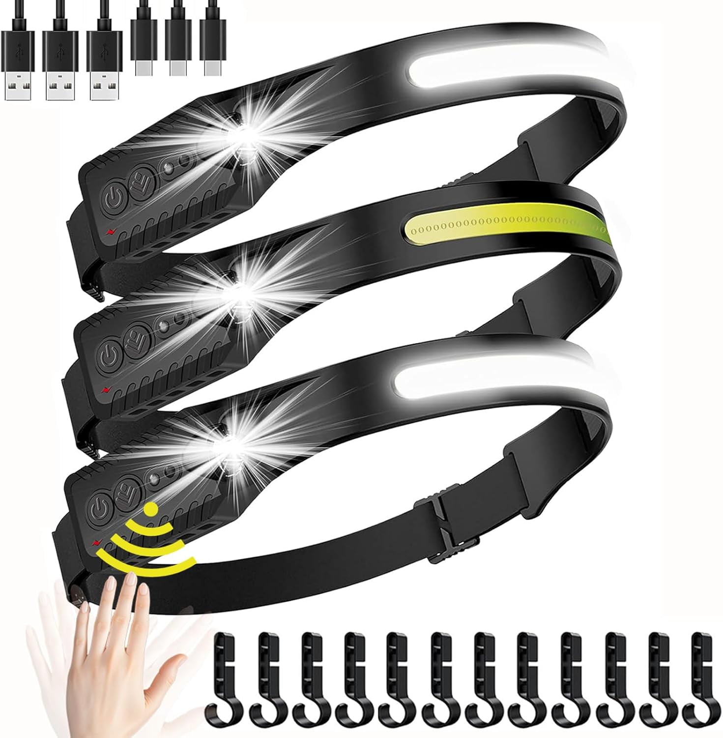 Led Headlamp Rechargeable, Headlight Headband Light Lumen with Red ...