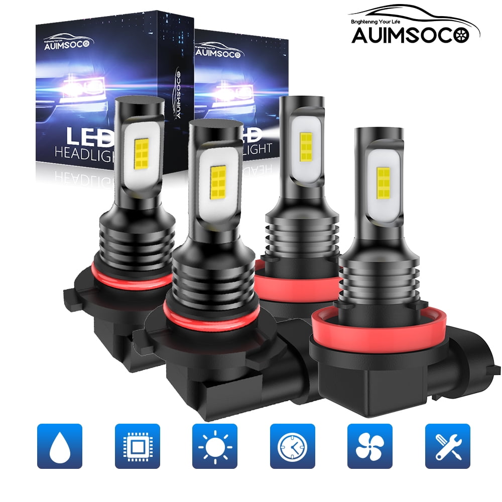 Led Headlights 8000LM Kit Lights Combo Hi/Lo Bulbs Pack Of 4 9005/HB3 H11 Bright White 6000k ...