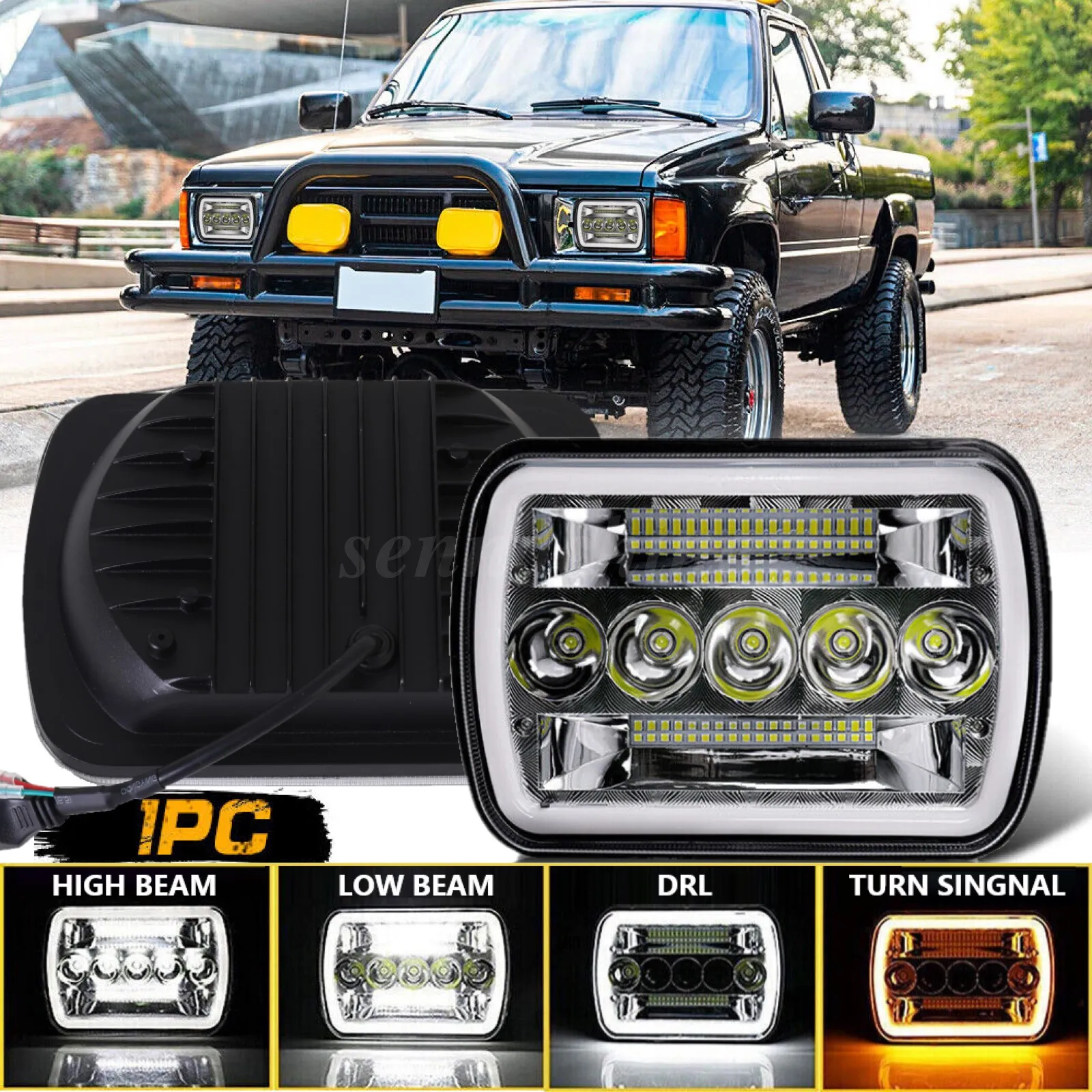 Led Headlights Chips High/Low Beam with Halo Angel Eyes DRL Turn Signal ...
