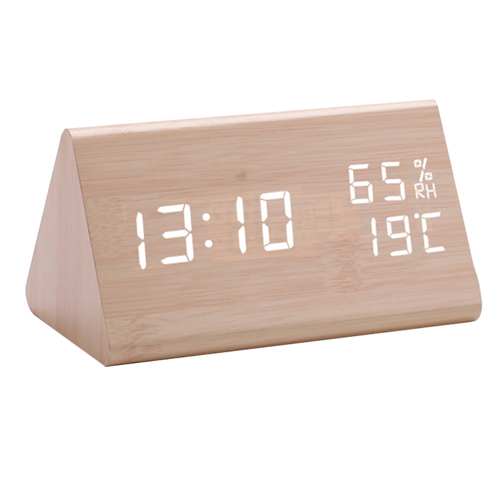 Led Hygrometer Alarm Clock Led Wooden Clock Triangle Electronic Digital ...