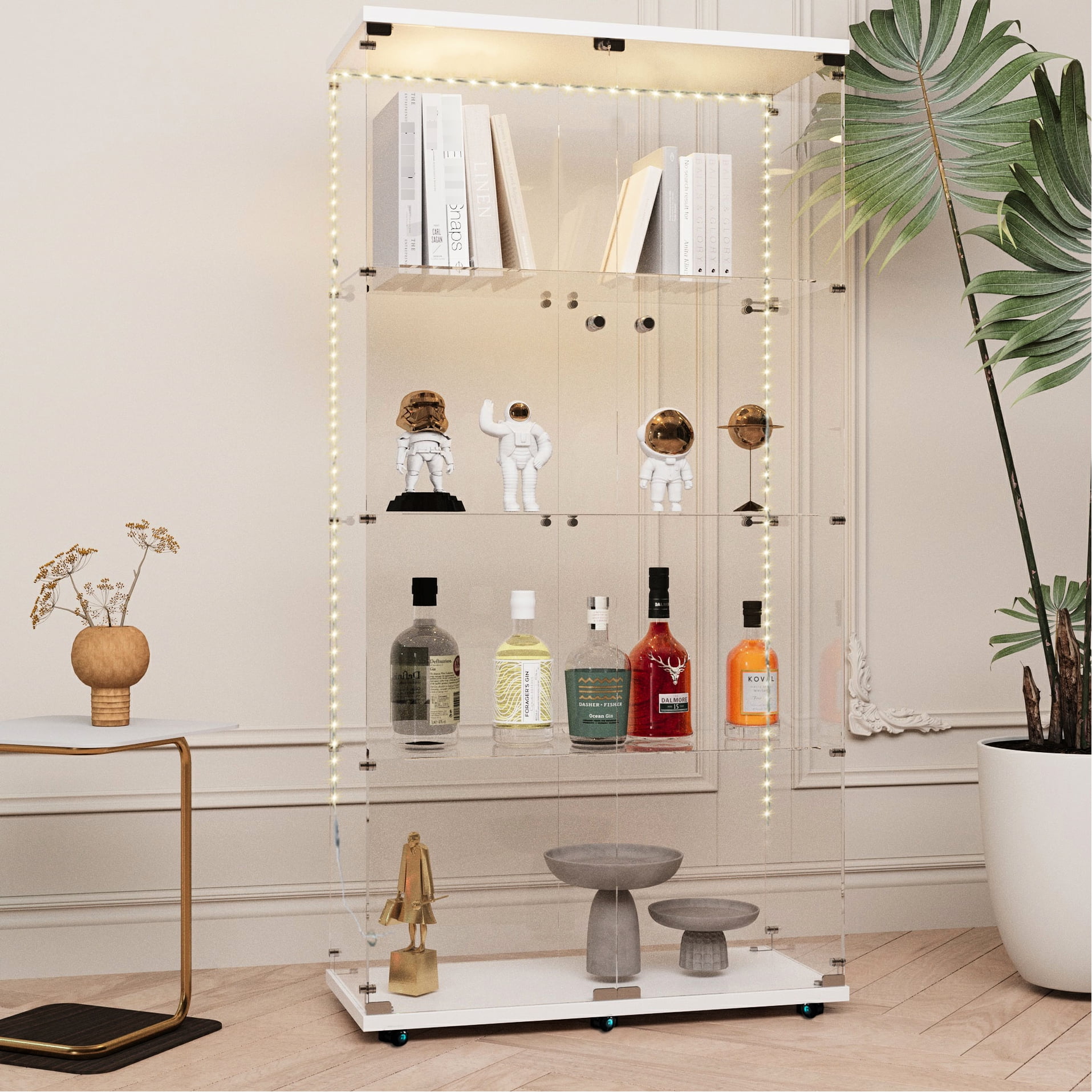 Led Illuminated Tempered Glass Display Cabinet - White, For Bedroom ...