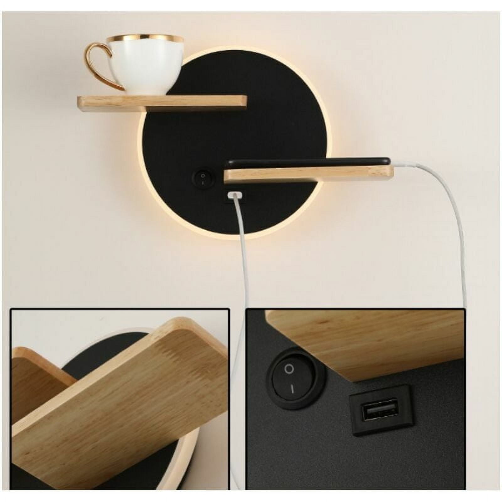 Led Indoor Wall Light With Usb Port, Modern Wall Light With Switch ...