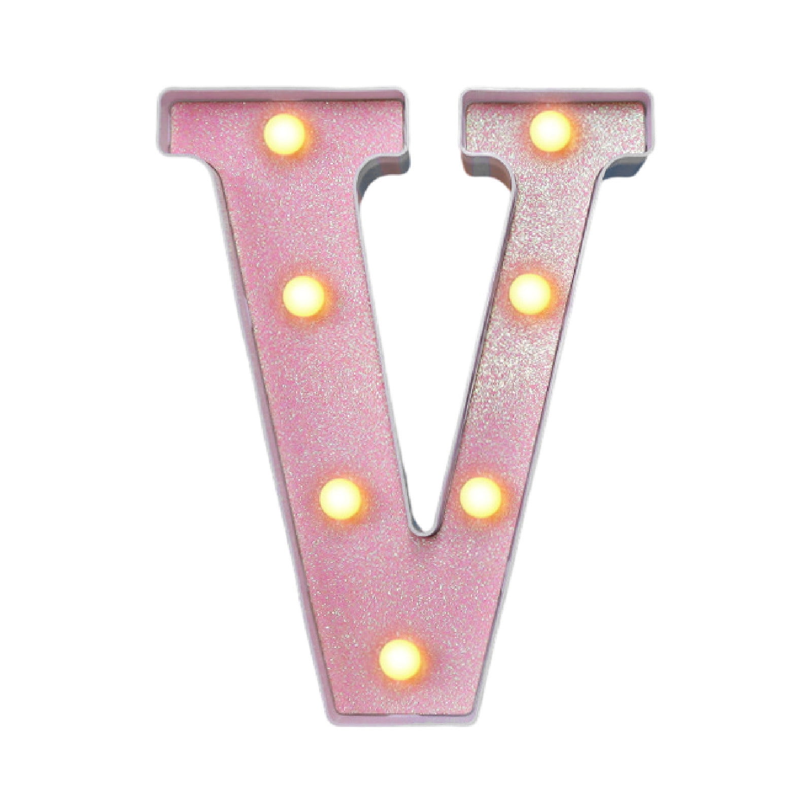 Led Letter Lights, Large Pink V Led Alphabet Lamp With Glitter Finish ...