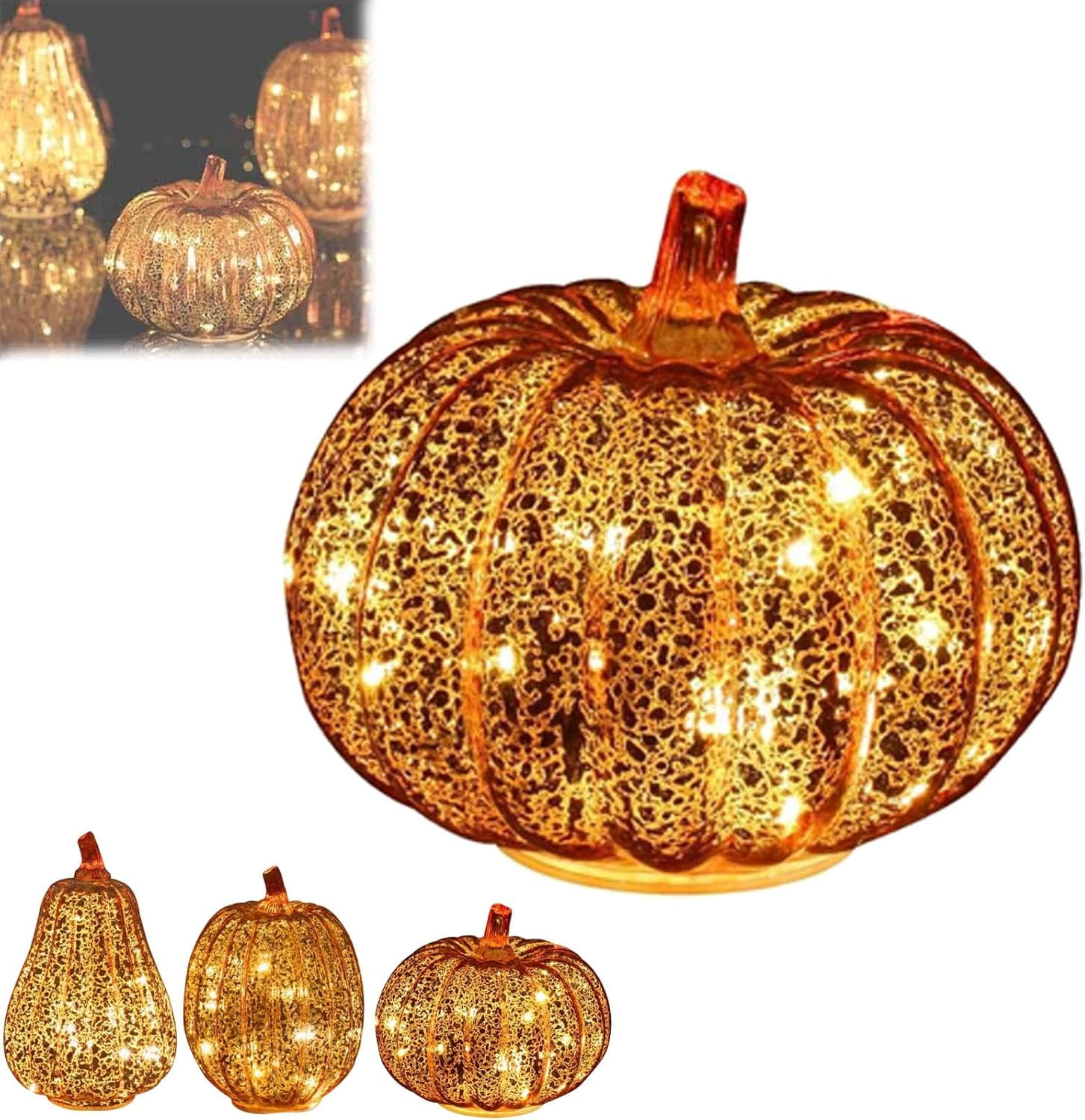 Led Light Pumpkins, Timer Lighted Sparkling Starry Night Glass Pumpkins ...