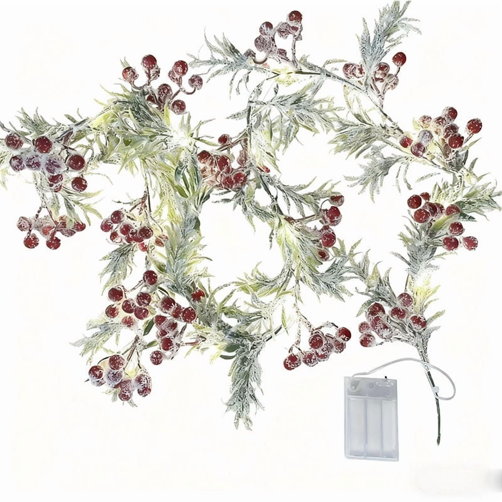 Led Lighted Christmas Berry Garland With Frosted Red Berries Battery ...