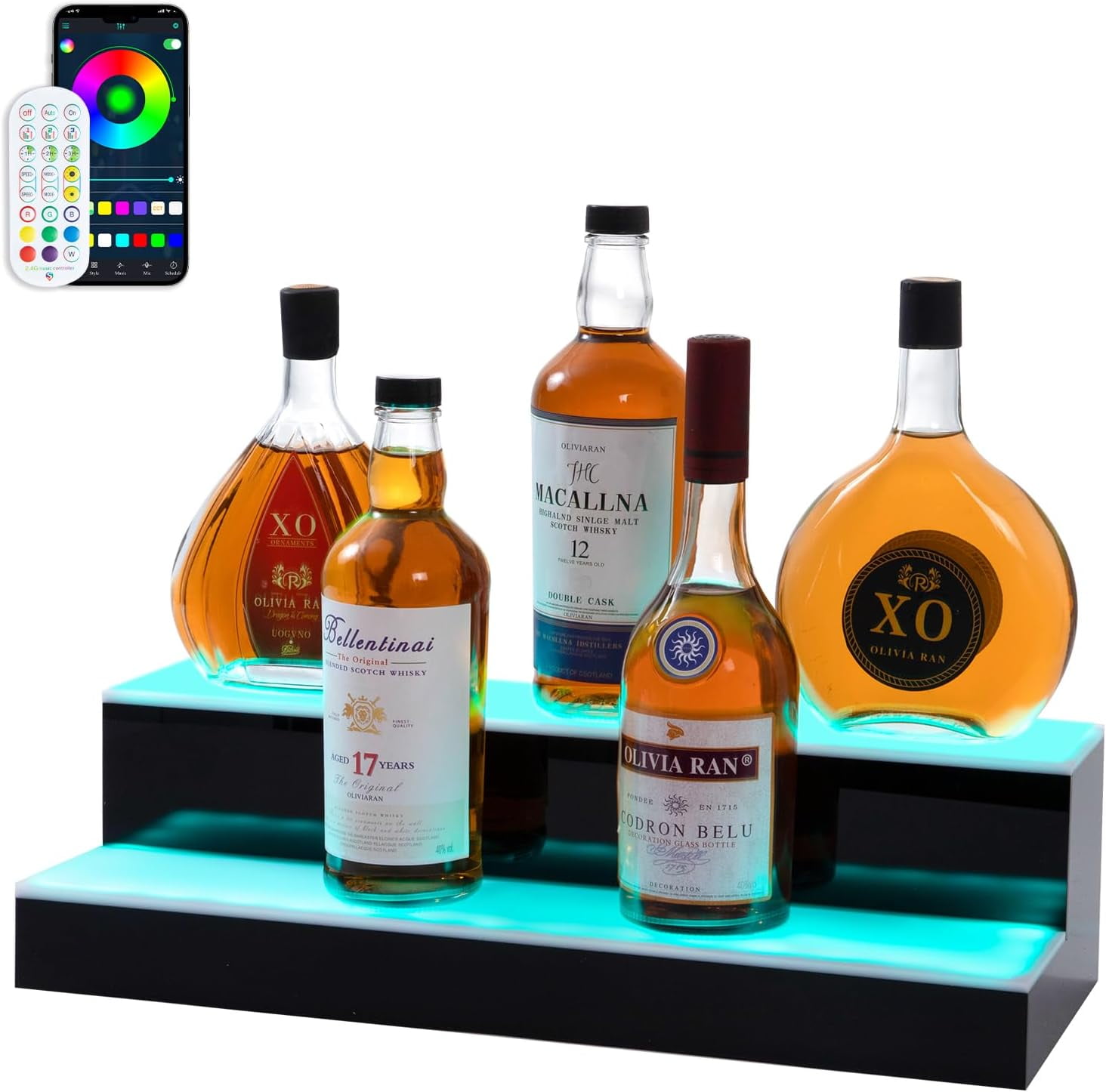 Led Lighted Liquor Bottle Display Shelf, 30 Inch 2 Tier Whiskey Rack ...