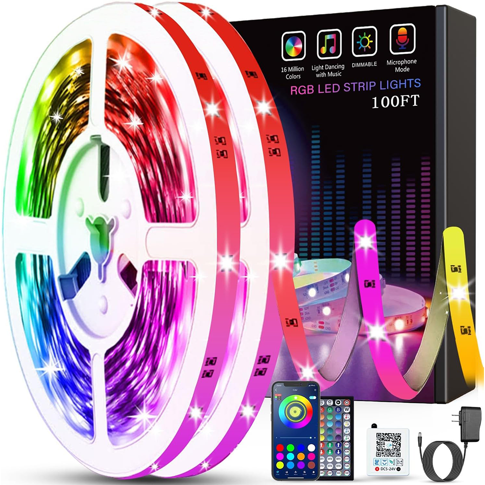 Led Lights, 100ft (2 Rolls of 50ft) Music Sync Color Changing Strip ...