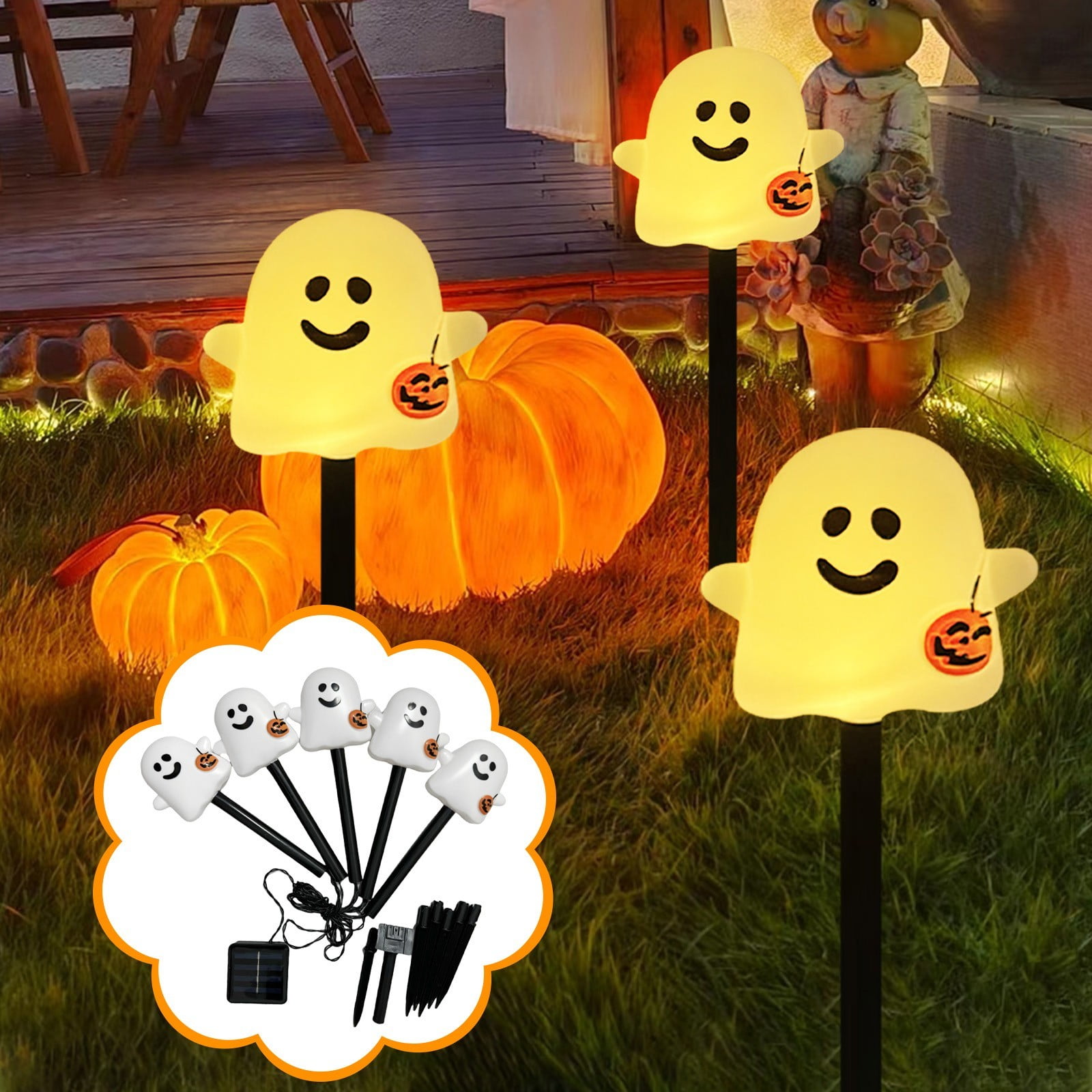 Led Lights 2024 New Halloween Pumpkin Solar Plug In Light Ghost ...