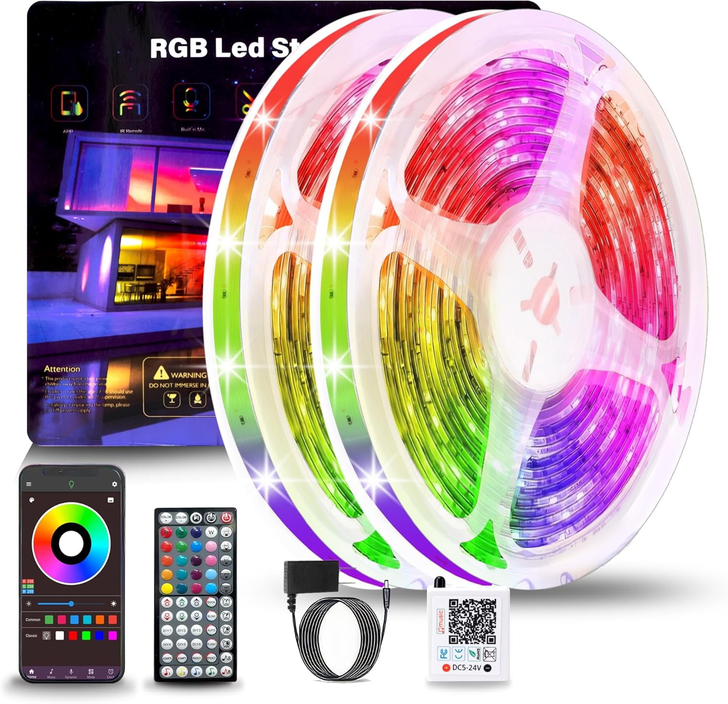 Led Lights for Bedroom 132ft (2 Rolls of 65.6ft), Color Changing RGB ...