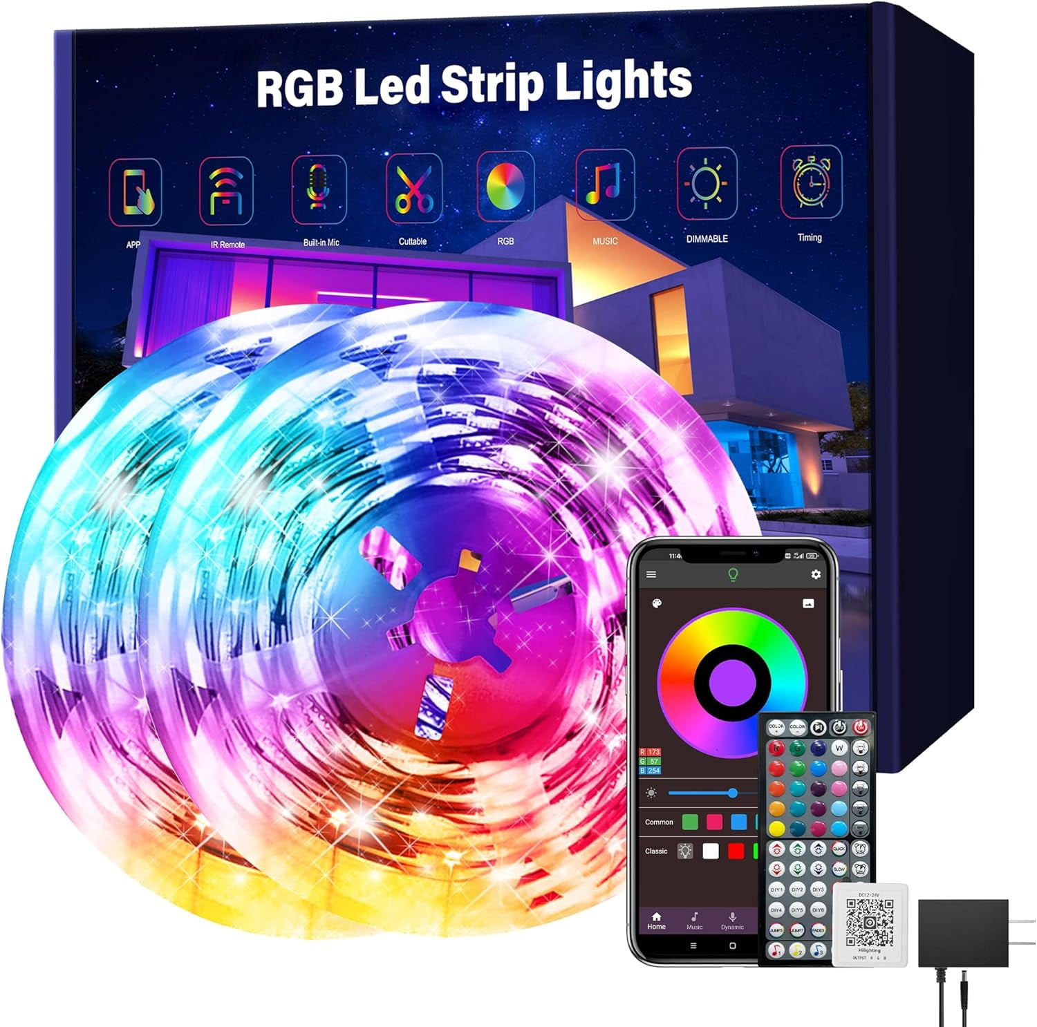 Led Lights for Bedroom 150 ft (2 Rolls of 75ft), Music Sync RGB Led ...