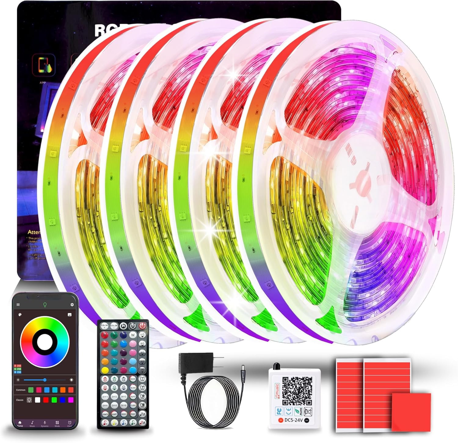 Led Lights for Bedroom 400FT (4 Rolls of 100ft), Color Changing RGB Led ...