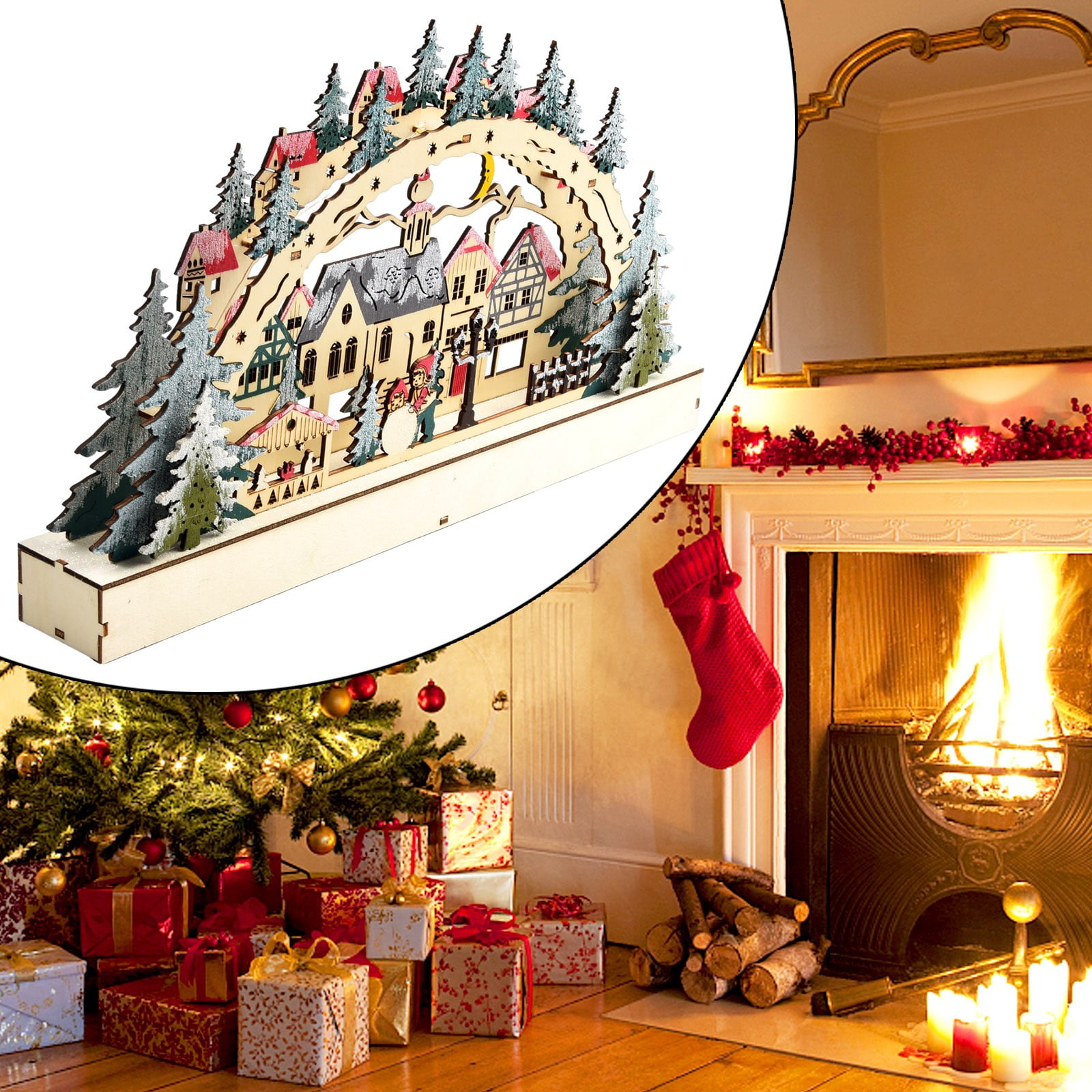 Led Lights Decoration Wooden Christmas Village Houses With LED Light ...