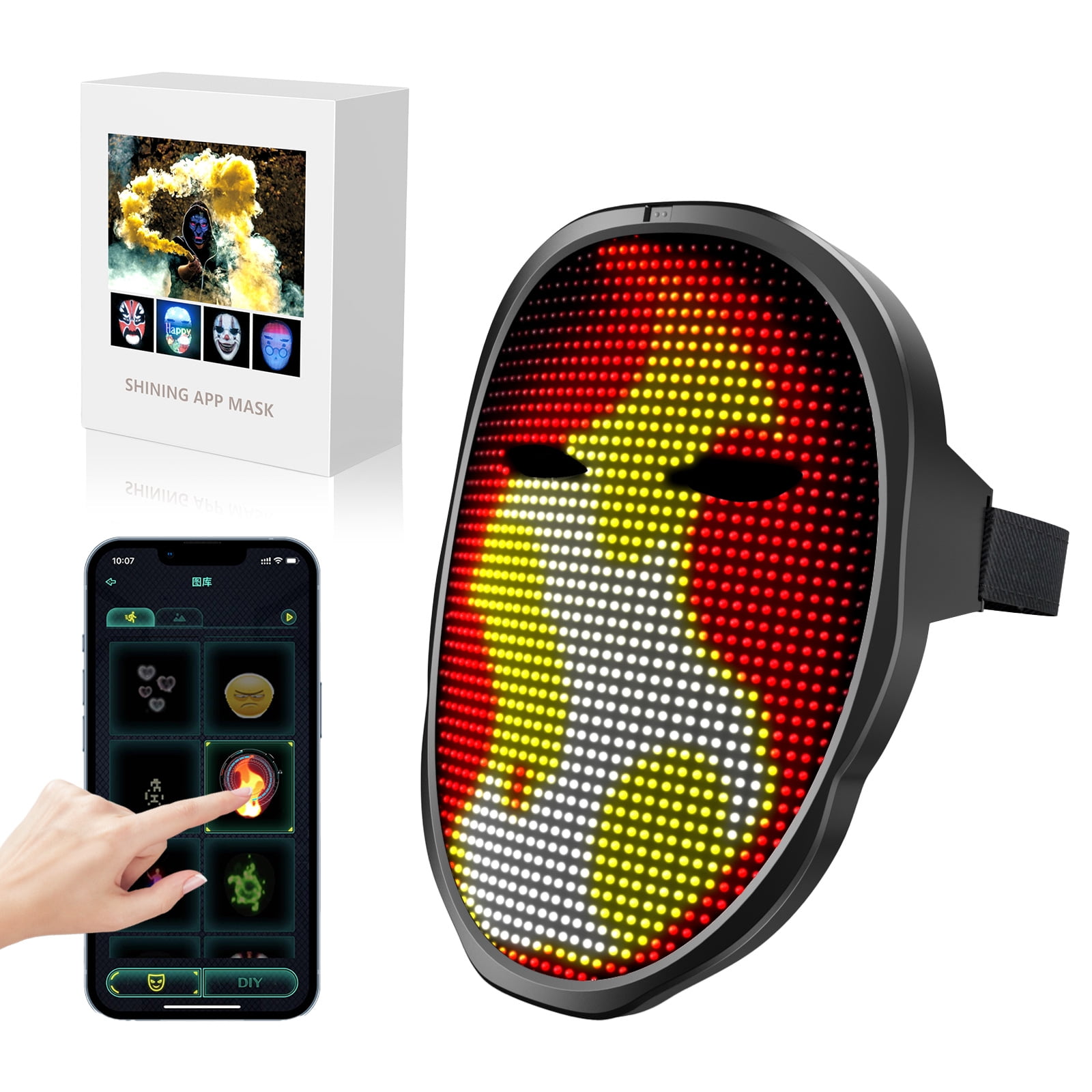 Led Mask with Bluetooth Programmable App,Shining Led Light Up Face Mask ...