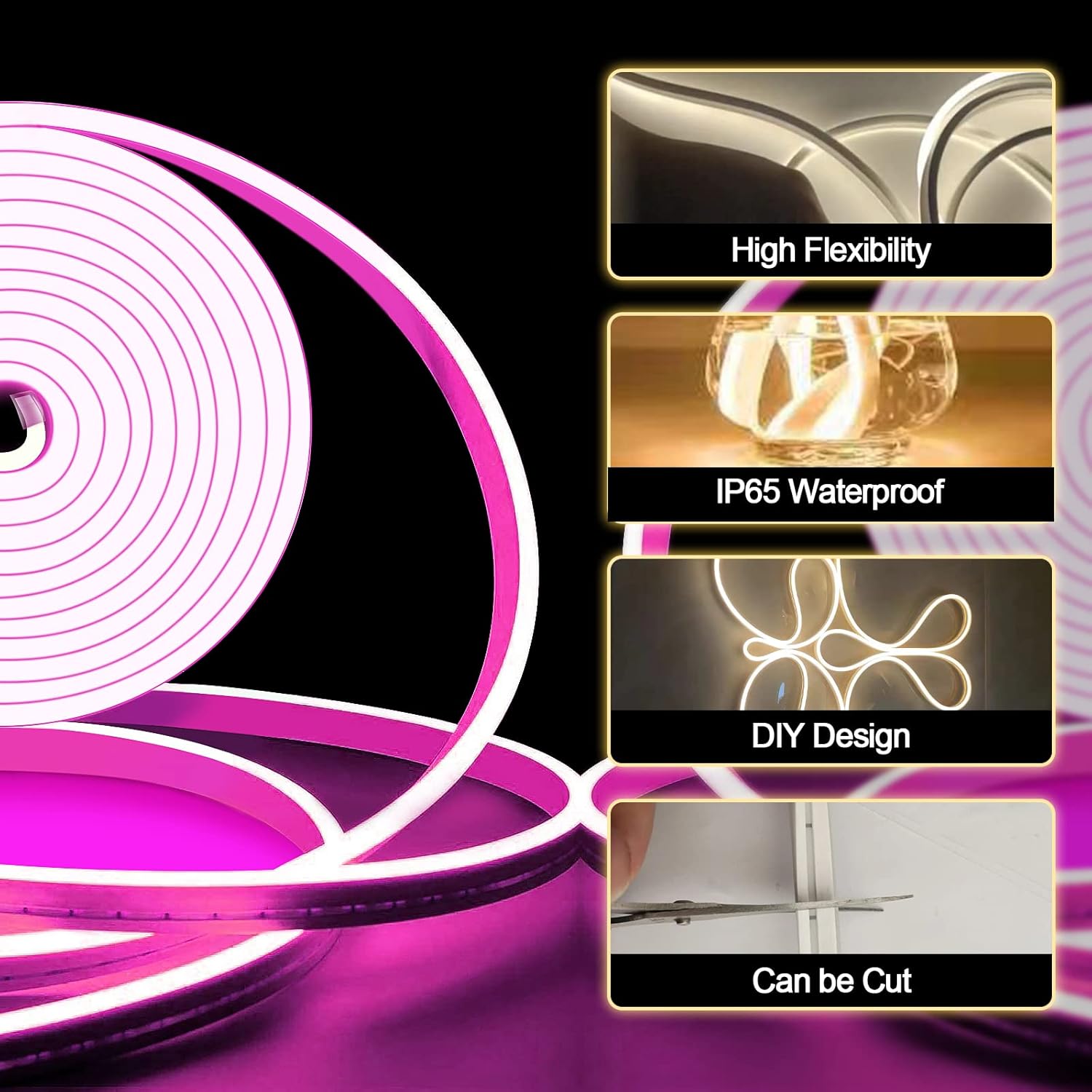 Led Neon Flex, 16.4Ft/5M Pink Neon Light Strip, 12V Flexible Waterproof ...