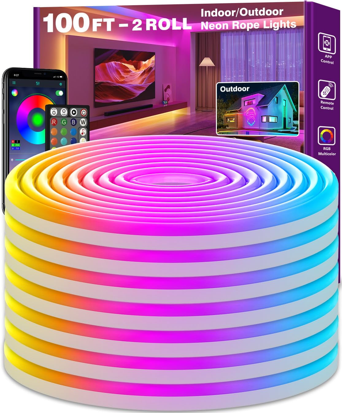 Led Neon Rope Lights 60FT,Control with App/Remote,Flexible Led Rope ...