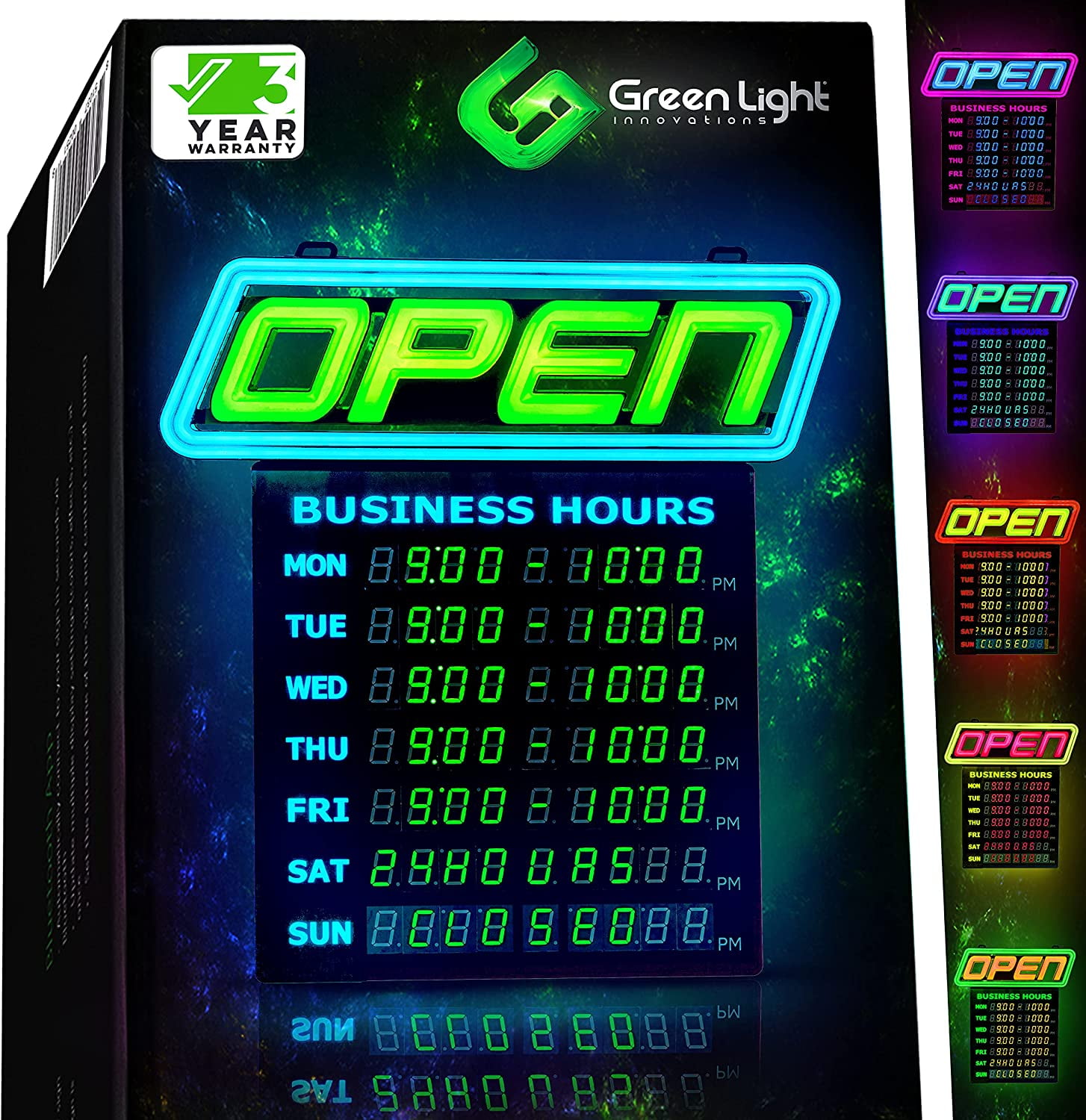 LED Open Sign with Business Hours, 1000's Colors, Neon Flash ...