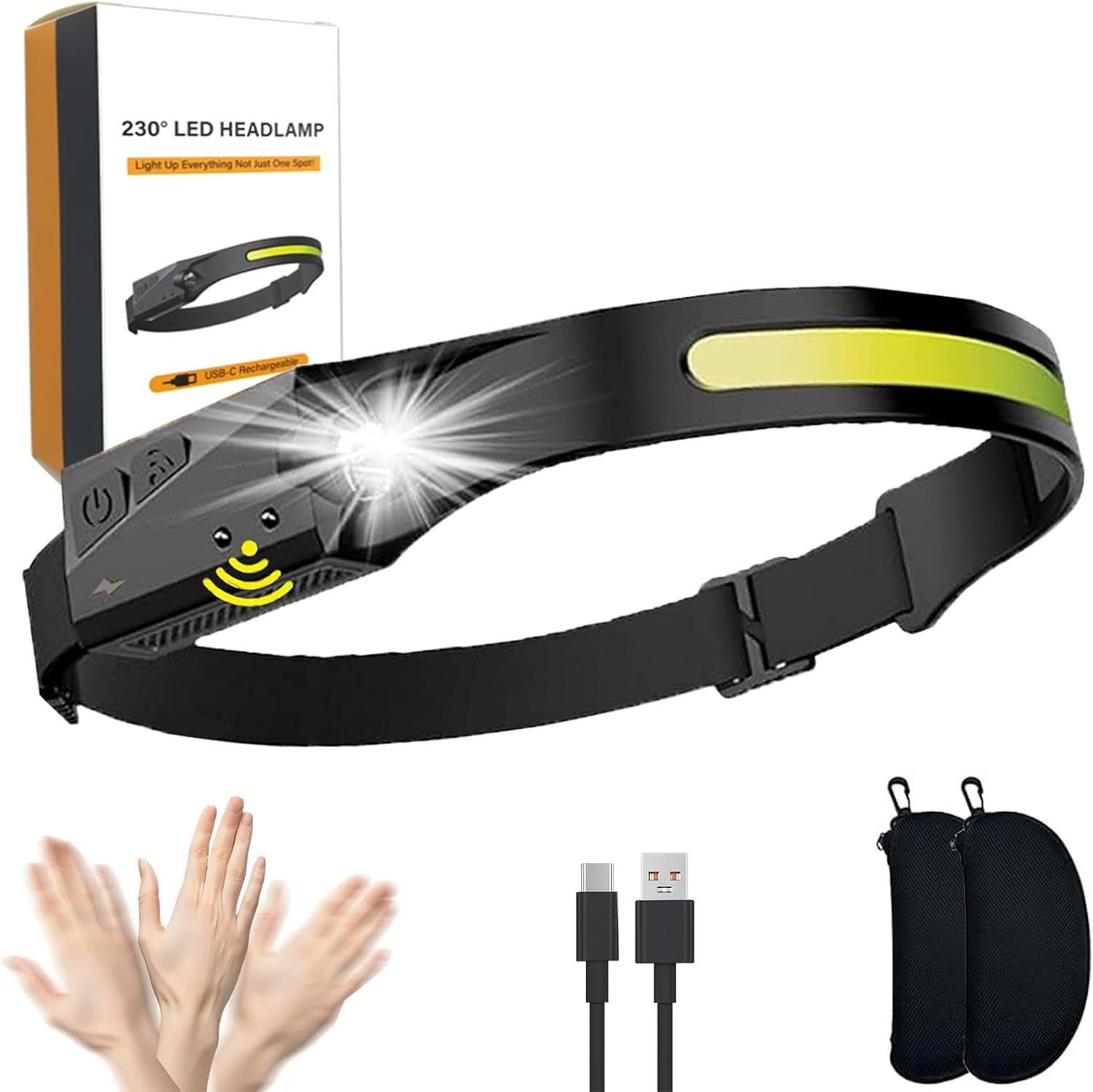 Led Rechargeable Headlamp, 2026 Upgrade 230° Wide Beam Head Lamp with ...