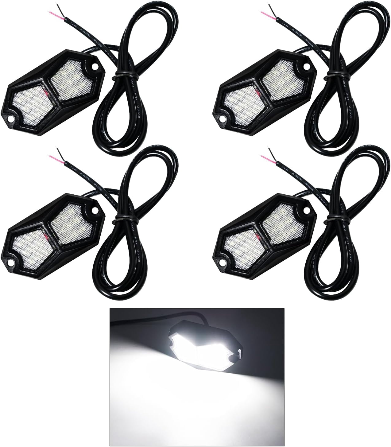 Led Rock Ligts Wite 4 Pods 18LEDs 210 Degree Wide Angle IP68 Waterproof ...