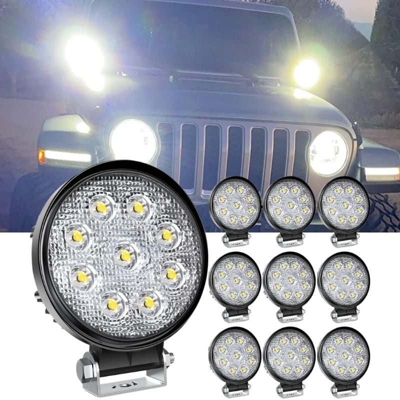 Led Round Light Bar 10 Pcs 4.5" 27W Flood Light Pod Off Road Fog ...