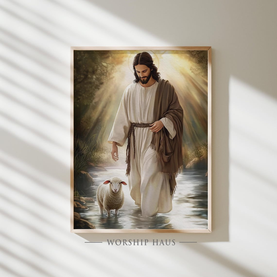 Led By The Shepherd Christian Wall Art Jesus And Lamb Scene Religious ...