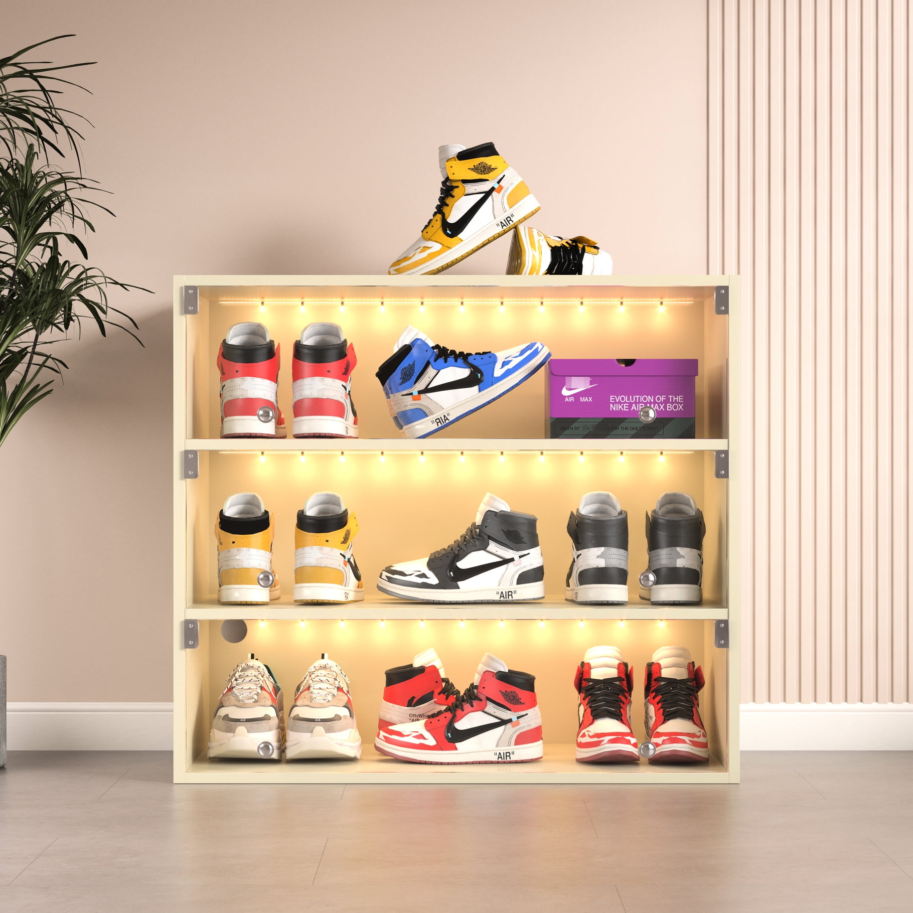 Led Shoe Box Container With Glass - 3 Layers, Wood Constructed, Holds 9 ...