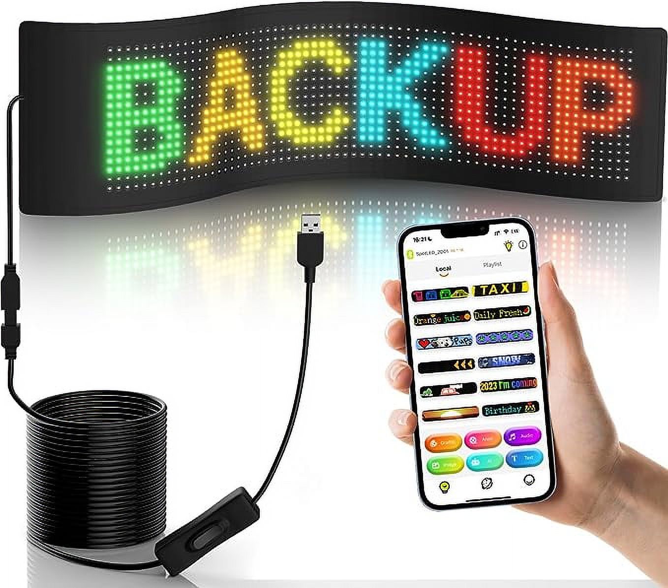 Led Sign, 5V USB RGB Display LED Car Sign 8 Modes Programmable LED Sign ...