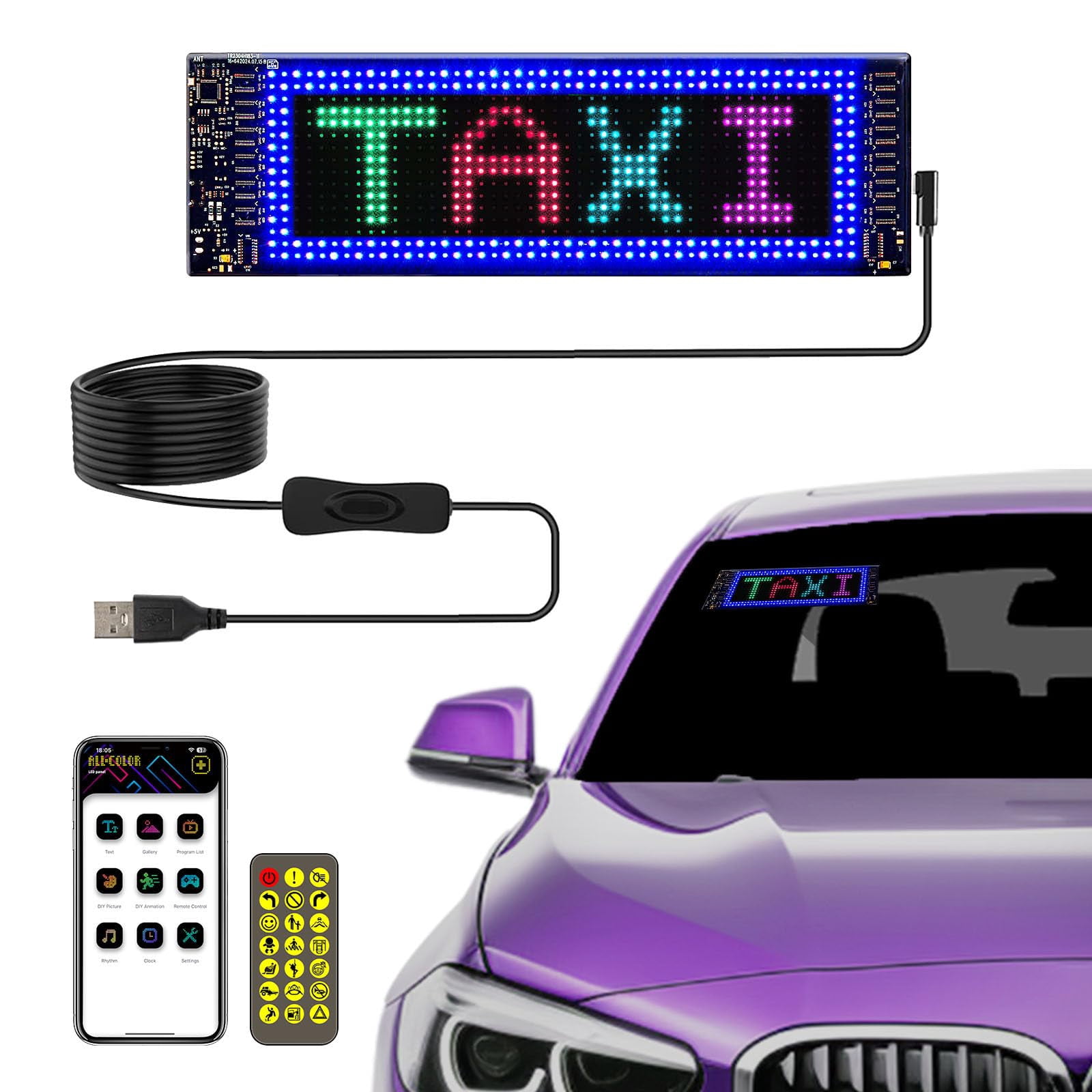 Led Sign for Car KEF16 Windshield, Programmable LED Scrolling Sign ...