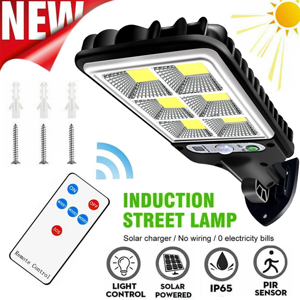 Led Solar Flood Light Pir Motion Sensor Security Wall Street Lamp Yard ...