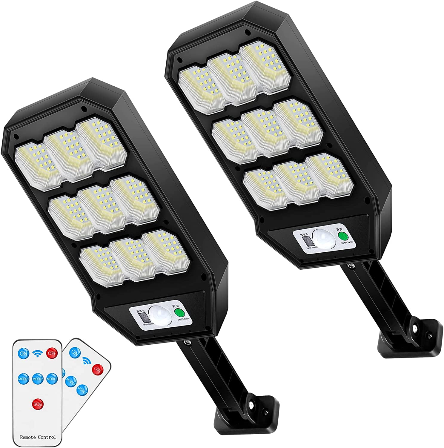 Led Solar Street Lights Outdoor, 2 Pack 279 Led Remote Control Solar Lights for Outside Wireless ...