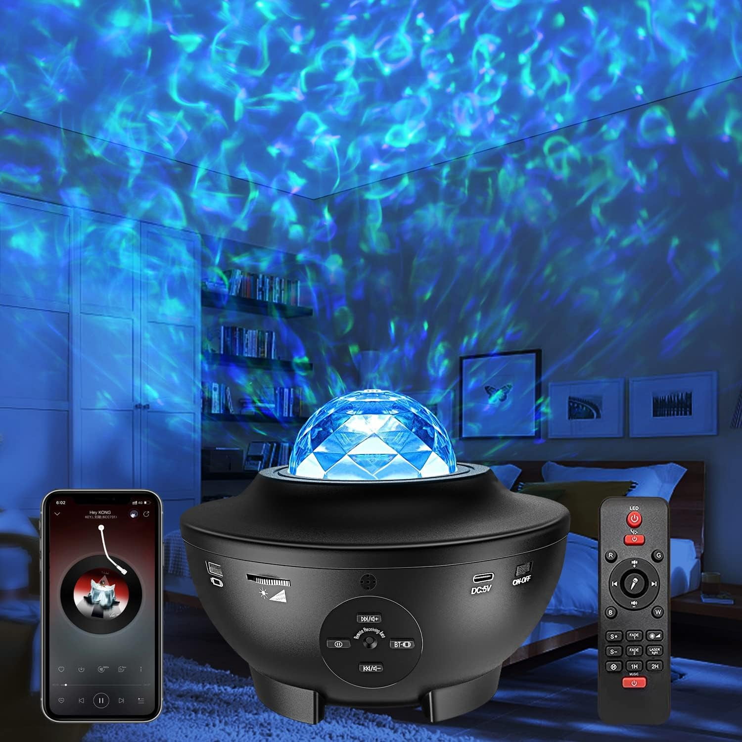 Led Starry Sky Projector Galaxy Light - Starry Projector Light With Water Waves Remote Control ...