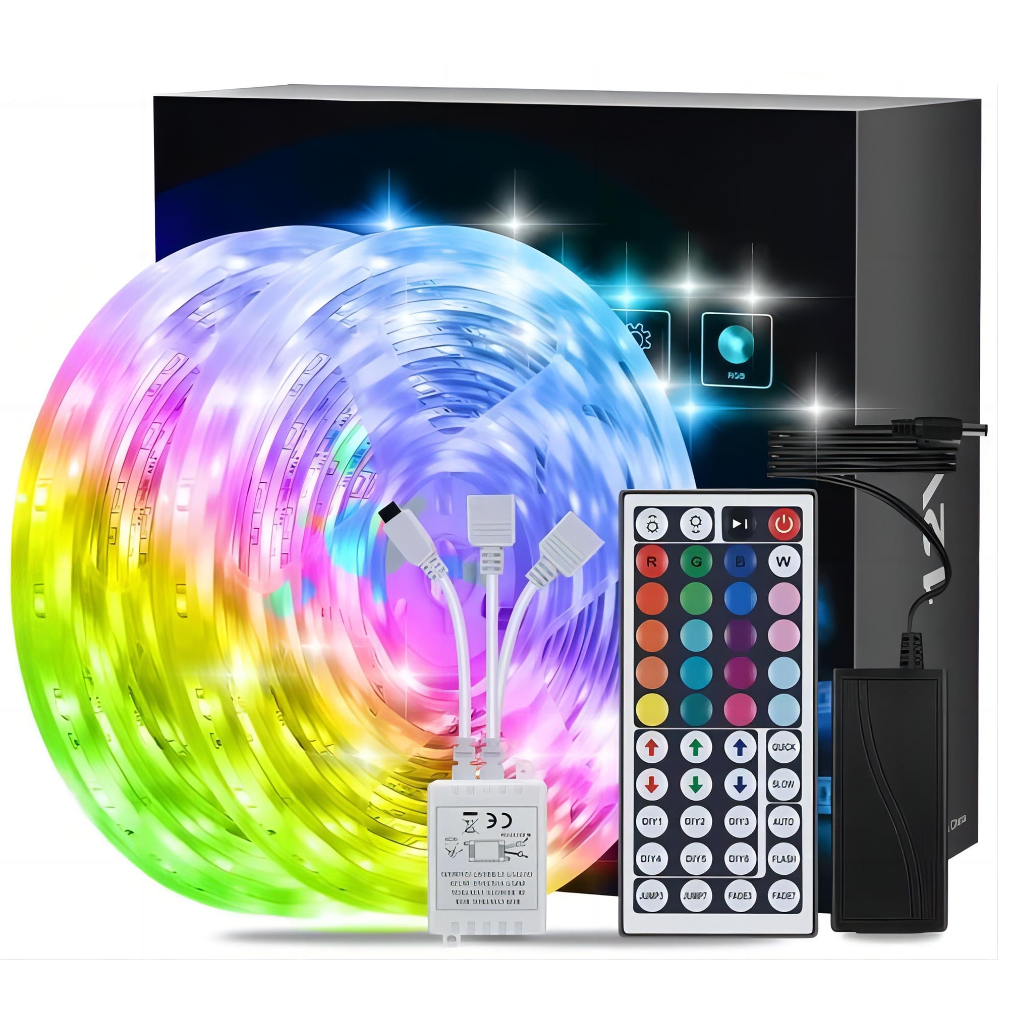 Led Strip Lights 16.4 Feet with 44Keys Remote and 12V Power Supply ...