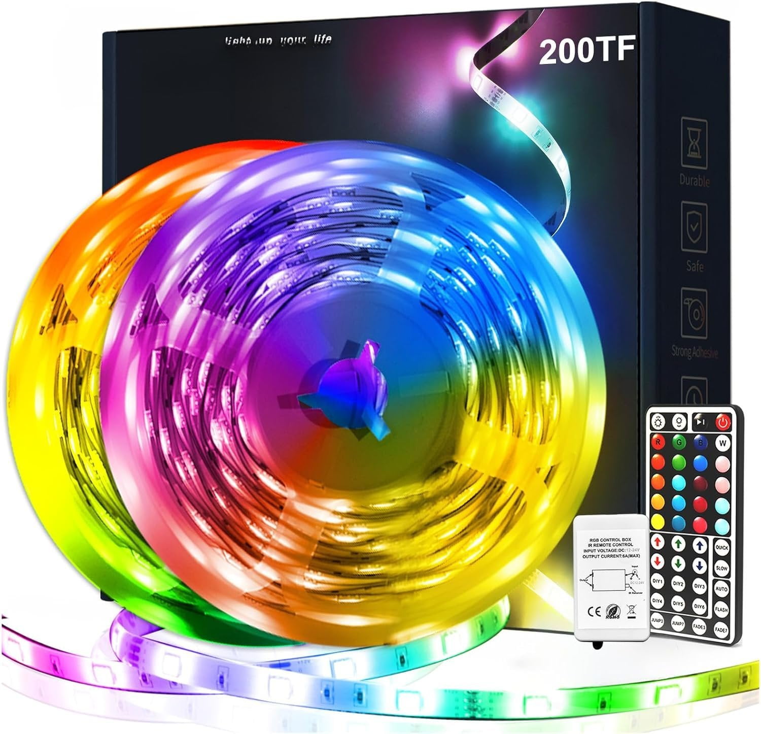 Led Strip Lights 200ft, RGB Led Light Strip with 44 Remote Controller ...
