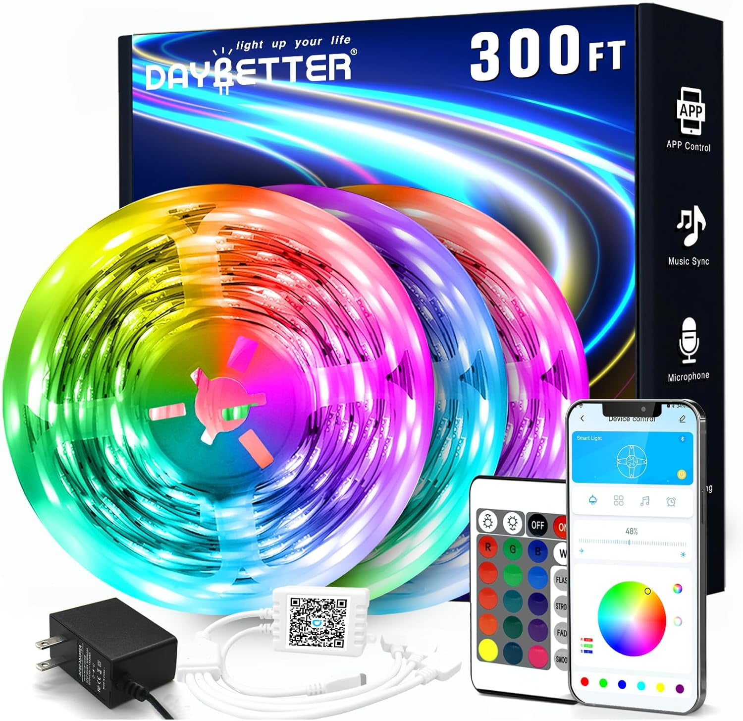 Led Strip Lights 300 ft (3 Rolls of 100 ft) Color Changing Lights Strip ...