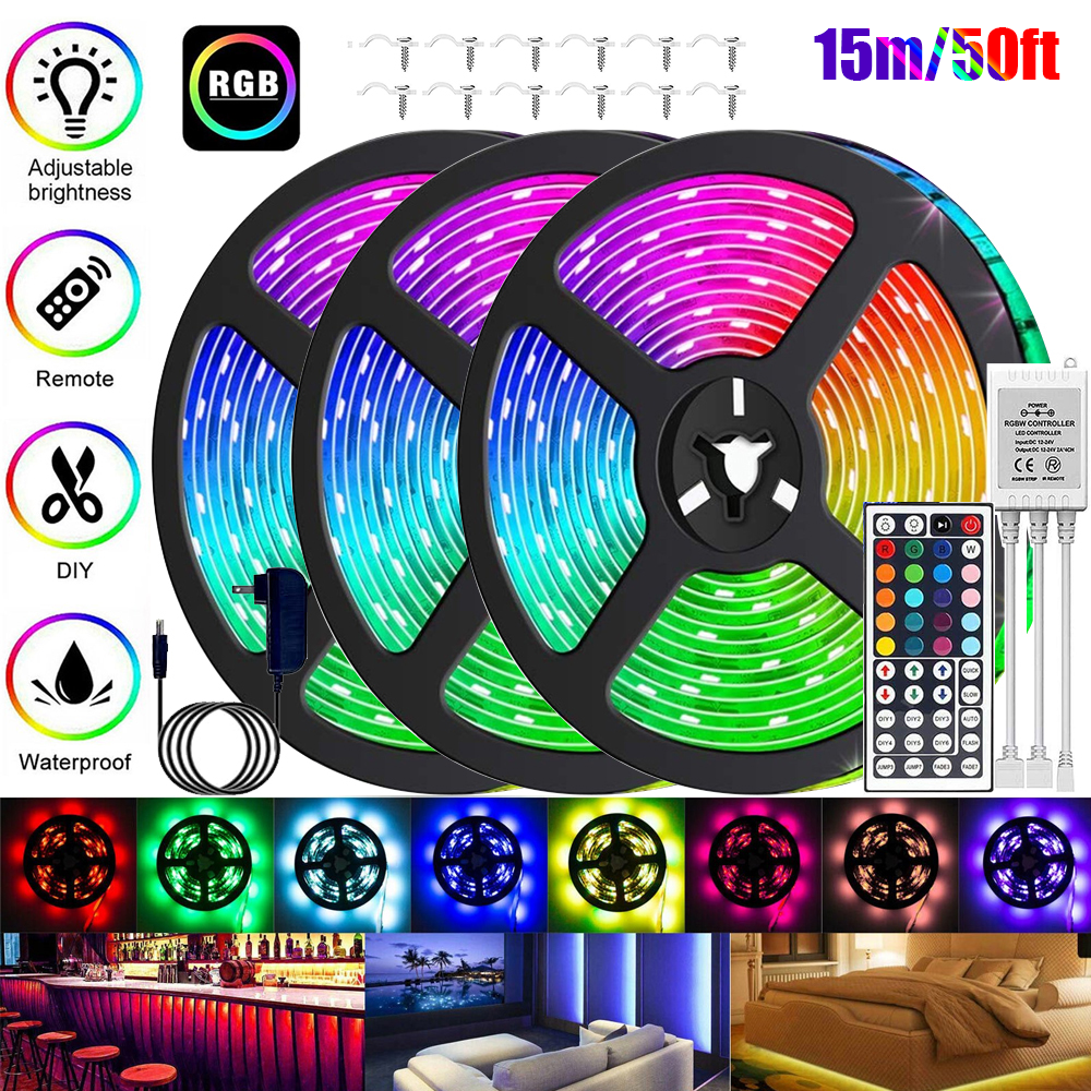 Led Strip Lights 50FT Waterproof Flexible Color Changing RGB 3528 led ...
