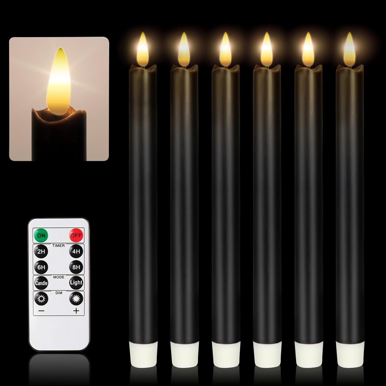 Led Tall Flameless Ivory Taper Candles Flickering with Remote Battery ...